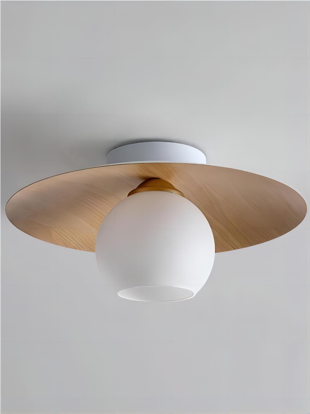 Wooden Glass Ribbed Globe Ceiling Lamp