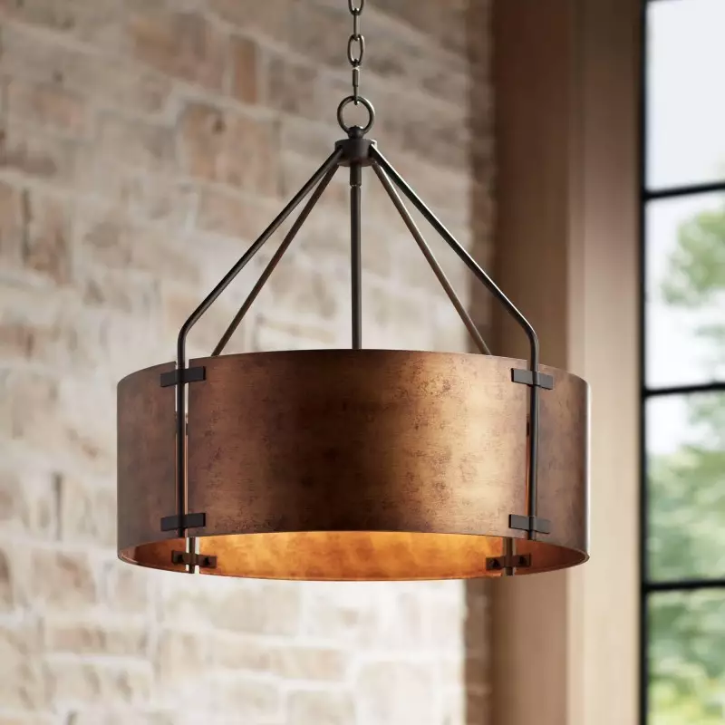 Ojaswi Rustic Industrial Pendant Light with Bronze Drum Shade