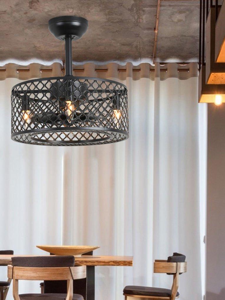 Retro Industrial Style Unique Iron Ceiling Fan Light with Remote Control
