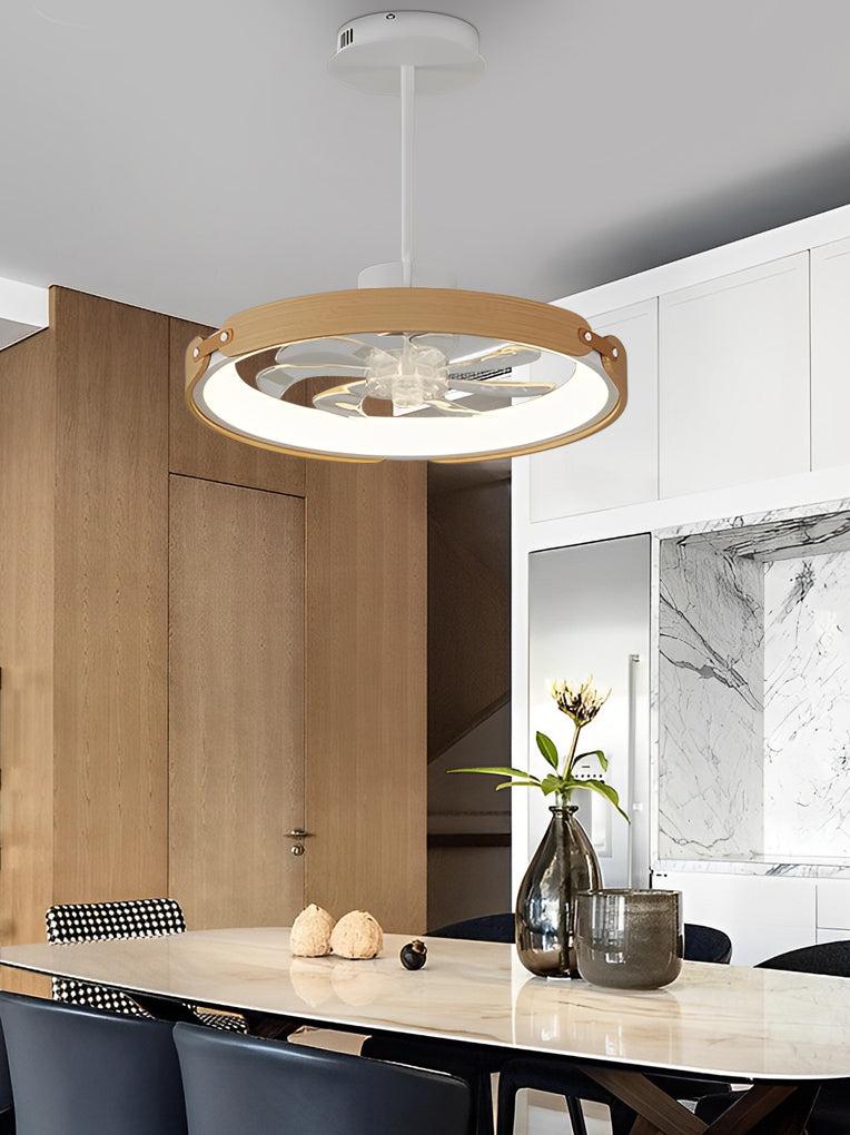 Round Wood LED 3 Step Dimming App Control Modern Bladeless Ceiling Fans
