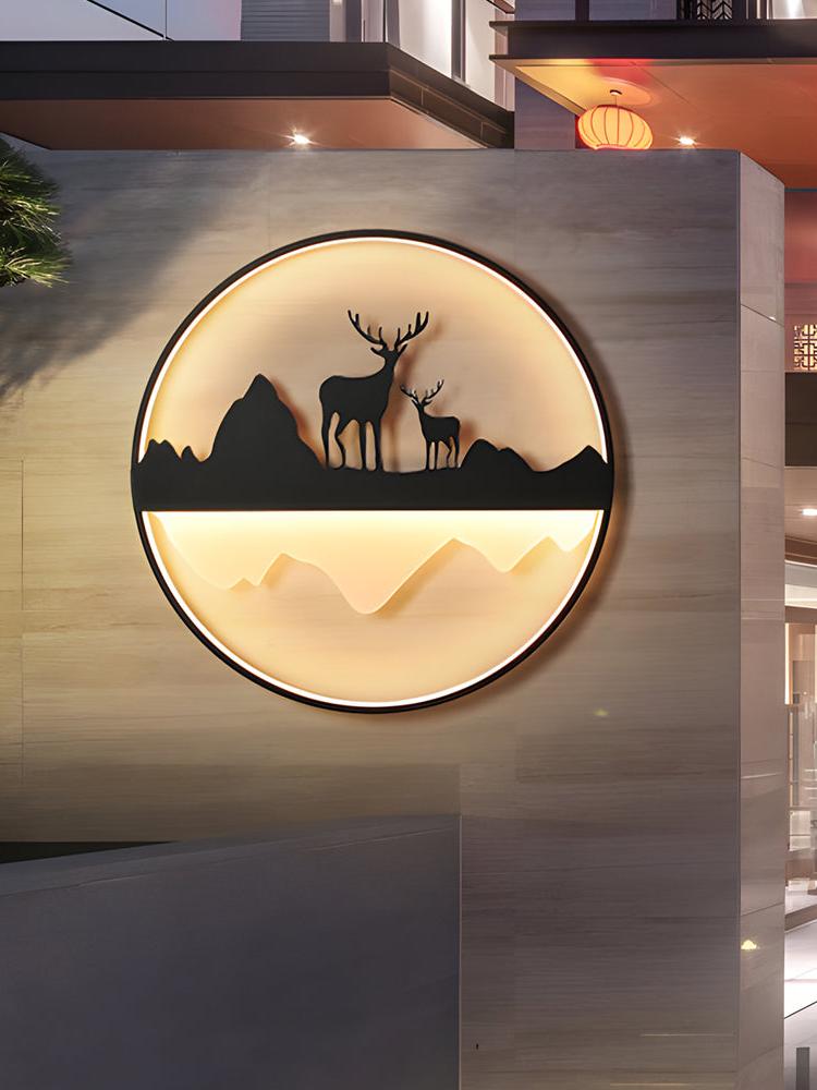 Round Mountain Scenery Silhouette Dimmable with Remote Outdoor Wall Lights