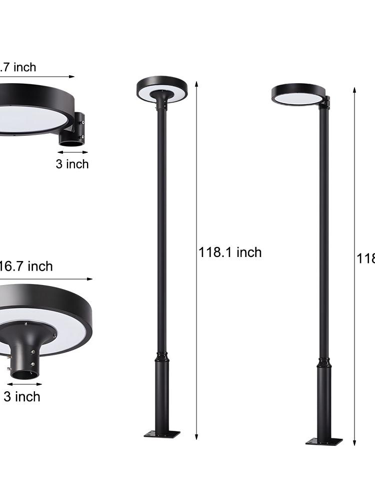 Round Waterproof Smart Remote Control LED Solar Lamp Post Top Lights