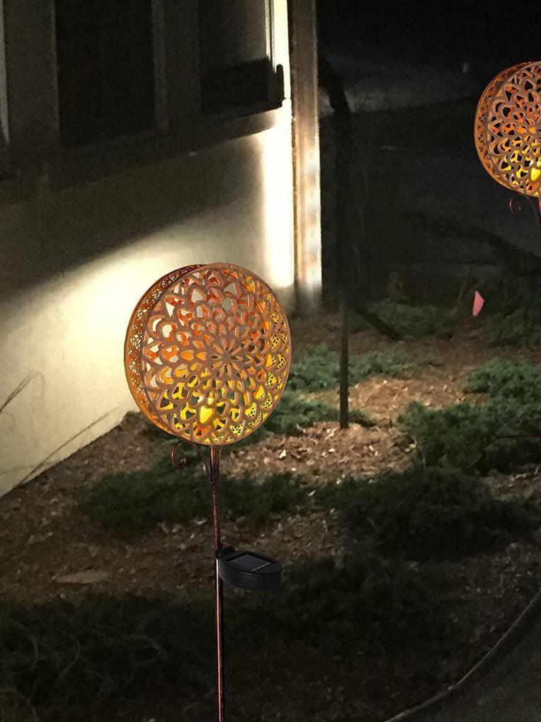 Round Iron Hollow Projection Flowers Screen Waterproof Solar Ground Lights