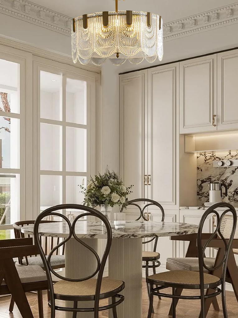 Round French Court Style Glass Three Step Dimming Modern Chandeliers