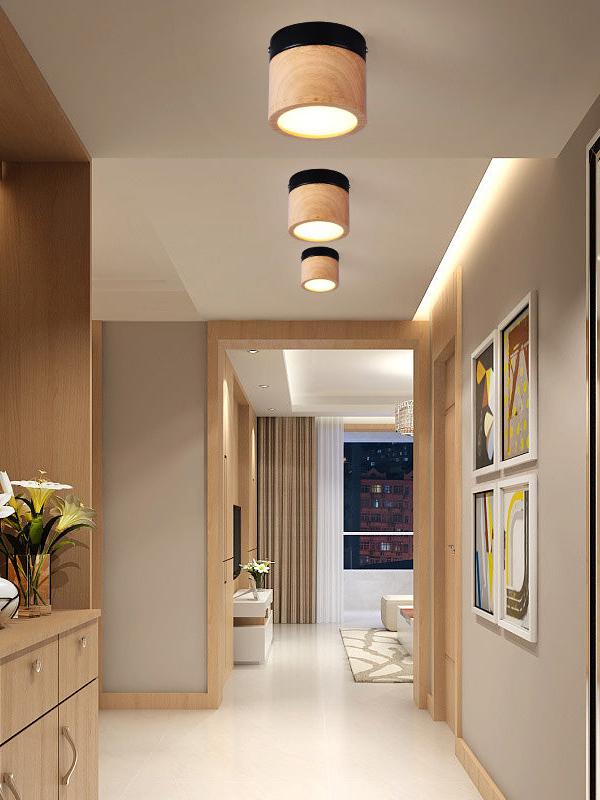 Traditional Japanese Wood Acrylic Cylindrical LED Spotlight Flush Mount ...