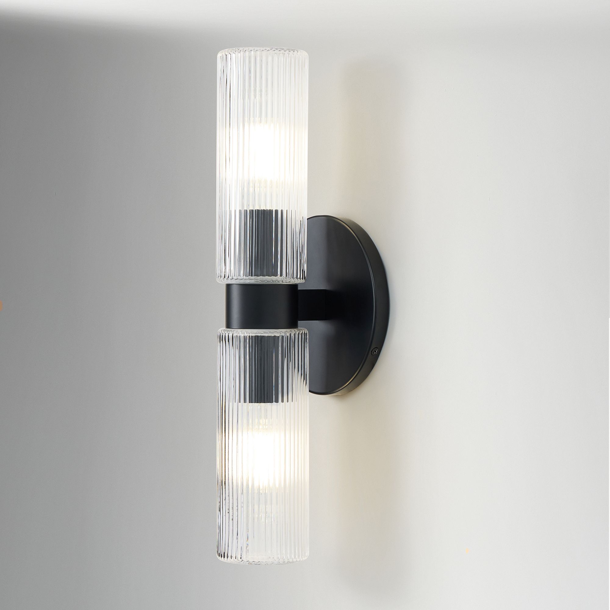 Rivora Fluted Glass Double Short Sconce - Indoor Outdoor Wall Light ...